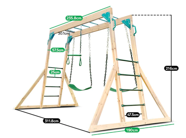 Daintree Monkey Bars & Double Swing Set with Trapeze - Lifespan Kids ...